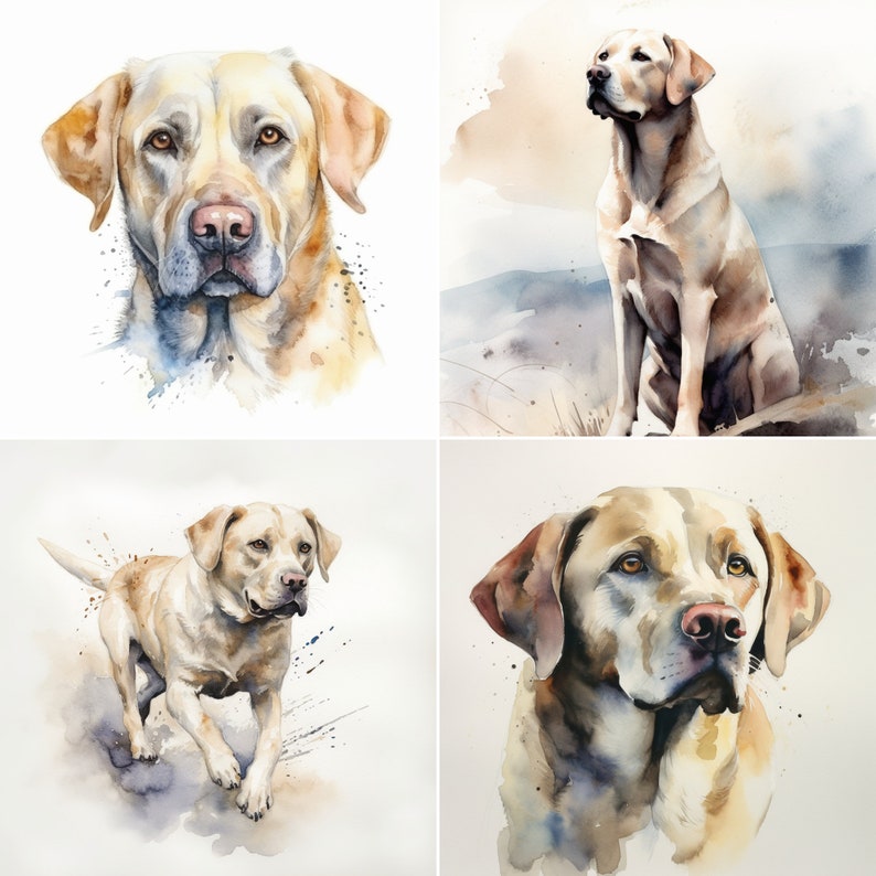 14 Watercolour Paintings of Labrador Retriever, Dog Artwork, Clipart ...