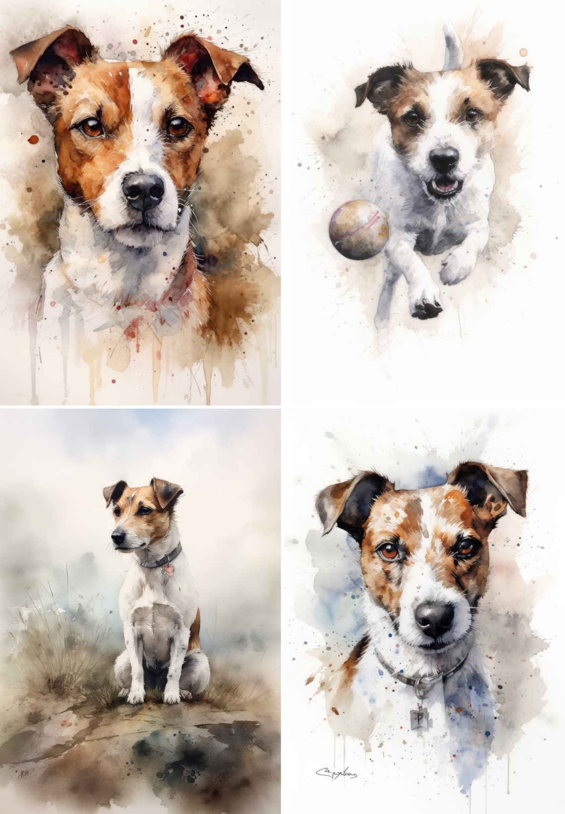 Watercolour Paintings of Jack Russell Terriers, Dog Artwork, Clipart ...