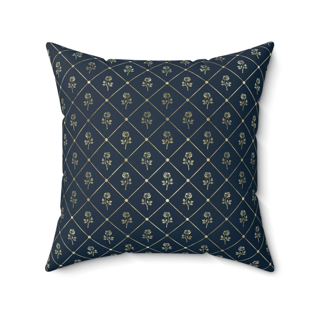 Blue and Gold Paris Pattern 11 Dainty Roses Faux Suede Square Pillow - Etsy