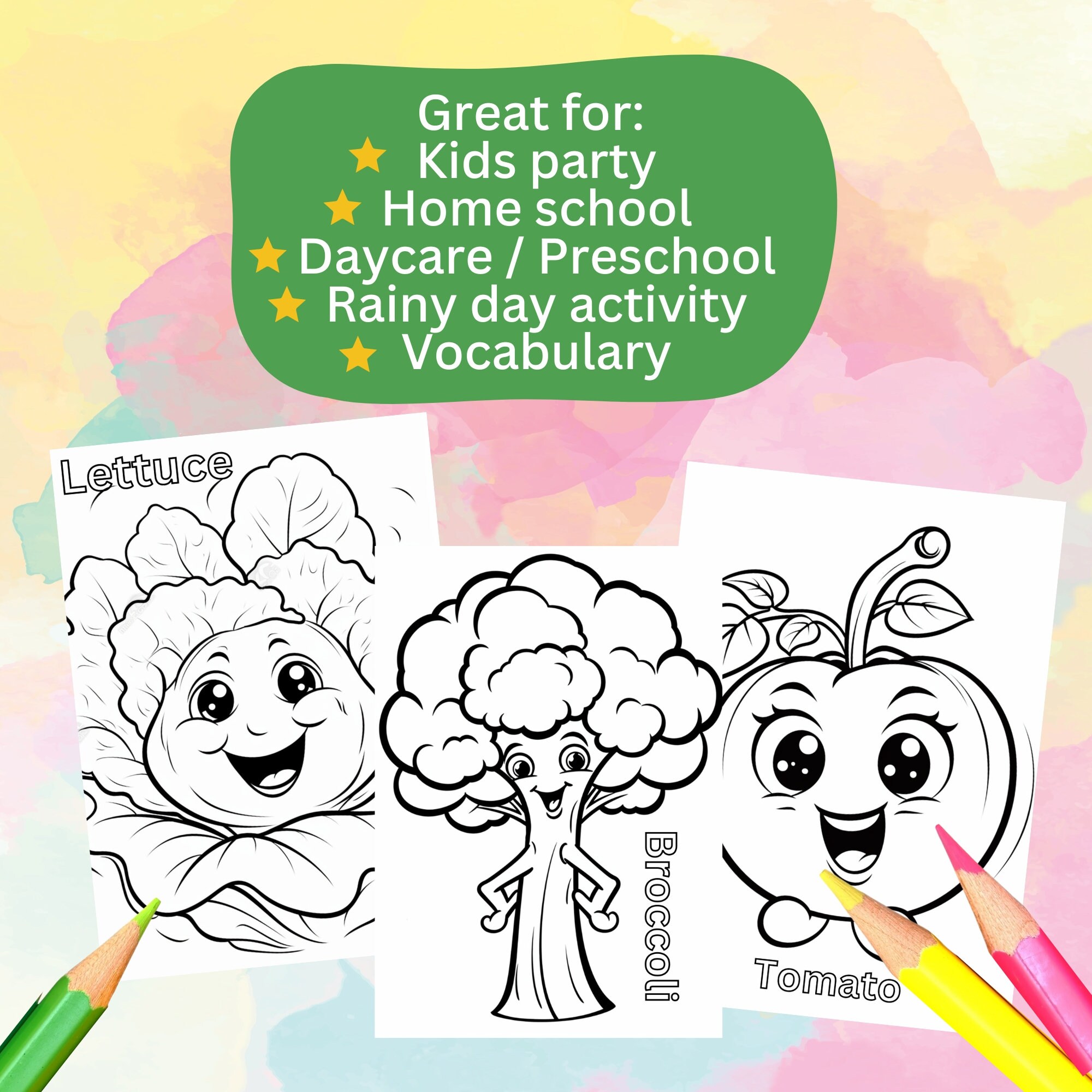 Cute Fruits and Vegetable Coloring Pages, Printable Colouring Book for ...