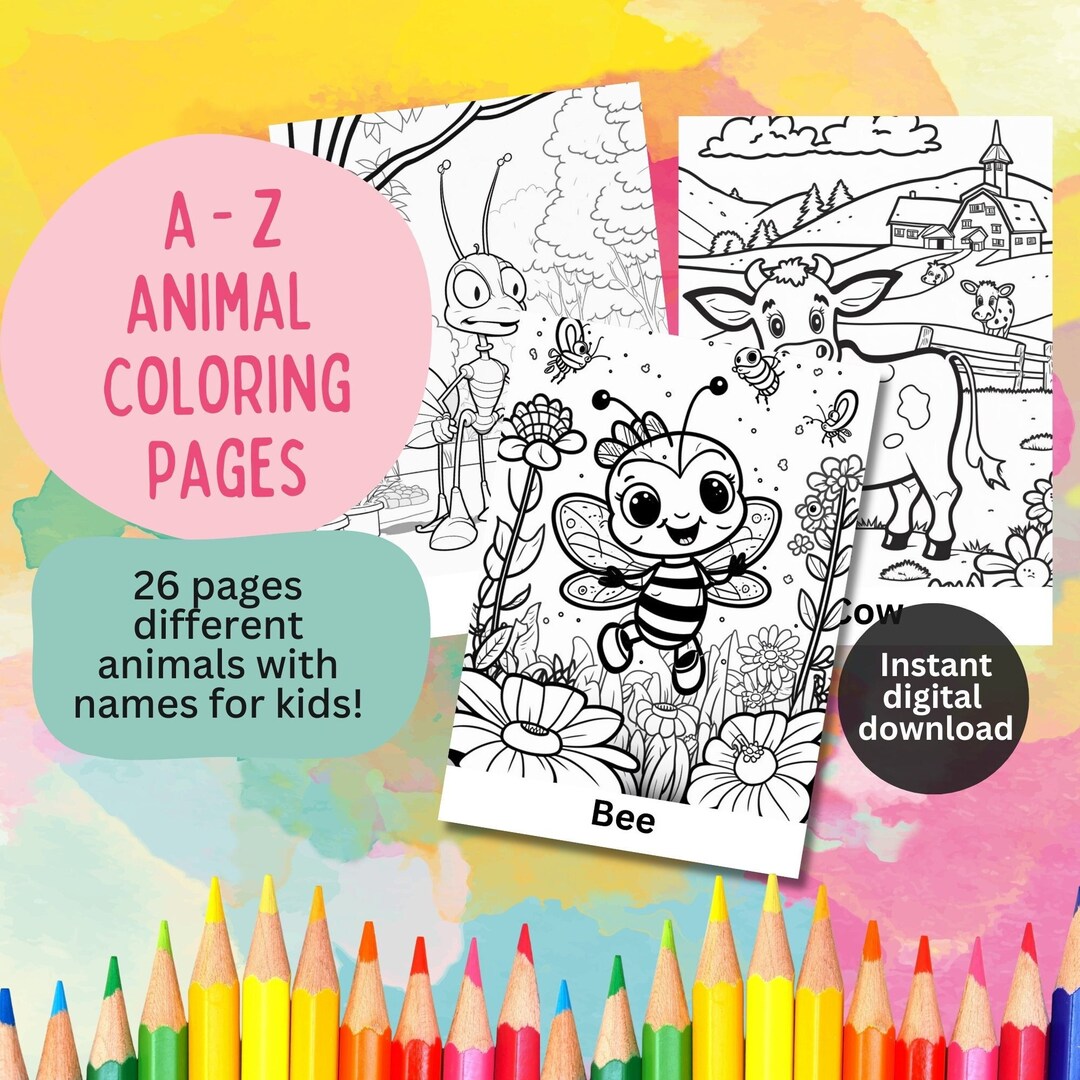 Animal Coloring Pages ABC A-Z Coloring Sheet 26 Pages for Kids - Etsy