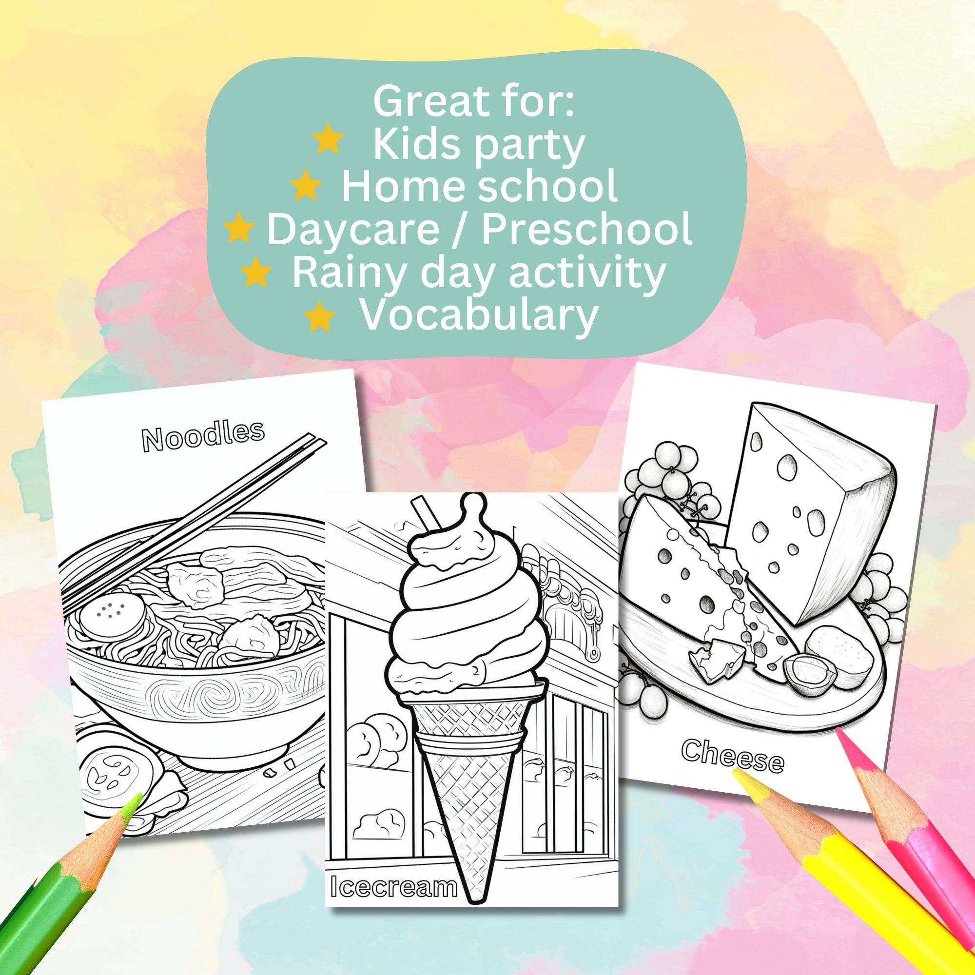 Yummy Food Dishes Coloring Pages, Printable Colouring Book for Kids ...