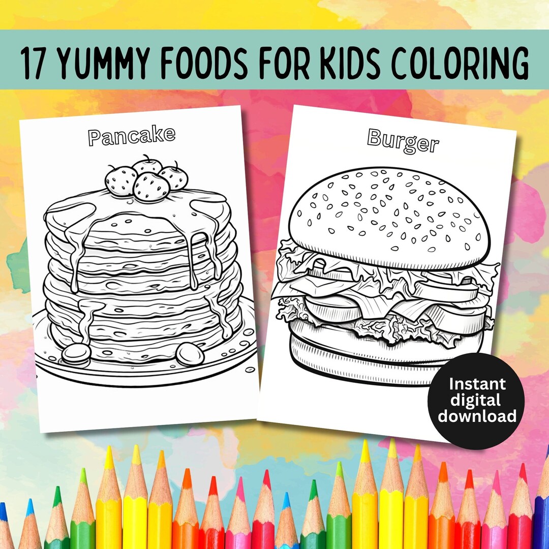Yummy Food Dishes Coloring Pages, Printable Colouring Book for Kids ...