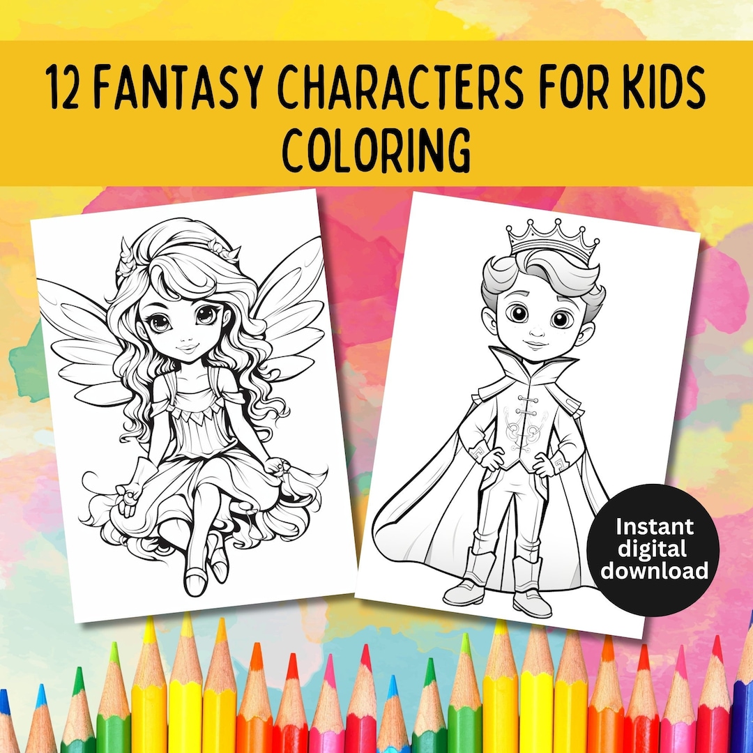 Fantasy Characters Coloring Pages, Printable Colouring Book for Kids ...
