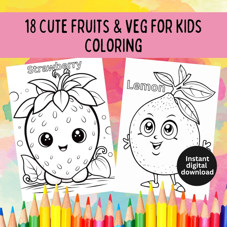 Cute Fruits and Vegetable Coloring Pages Printable Colouring - Etsy