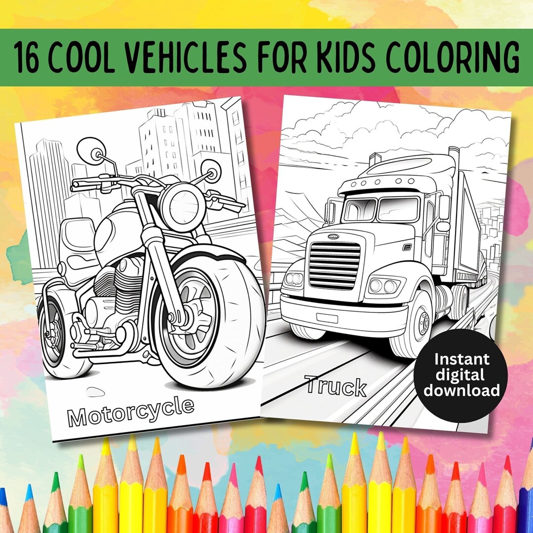 Cool Vehicle Coloring Pages, Printable Cars Bus Truck Tractor Colouring ...