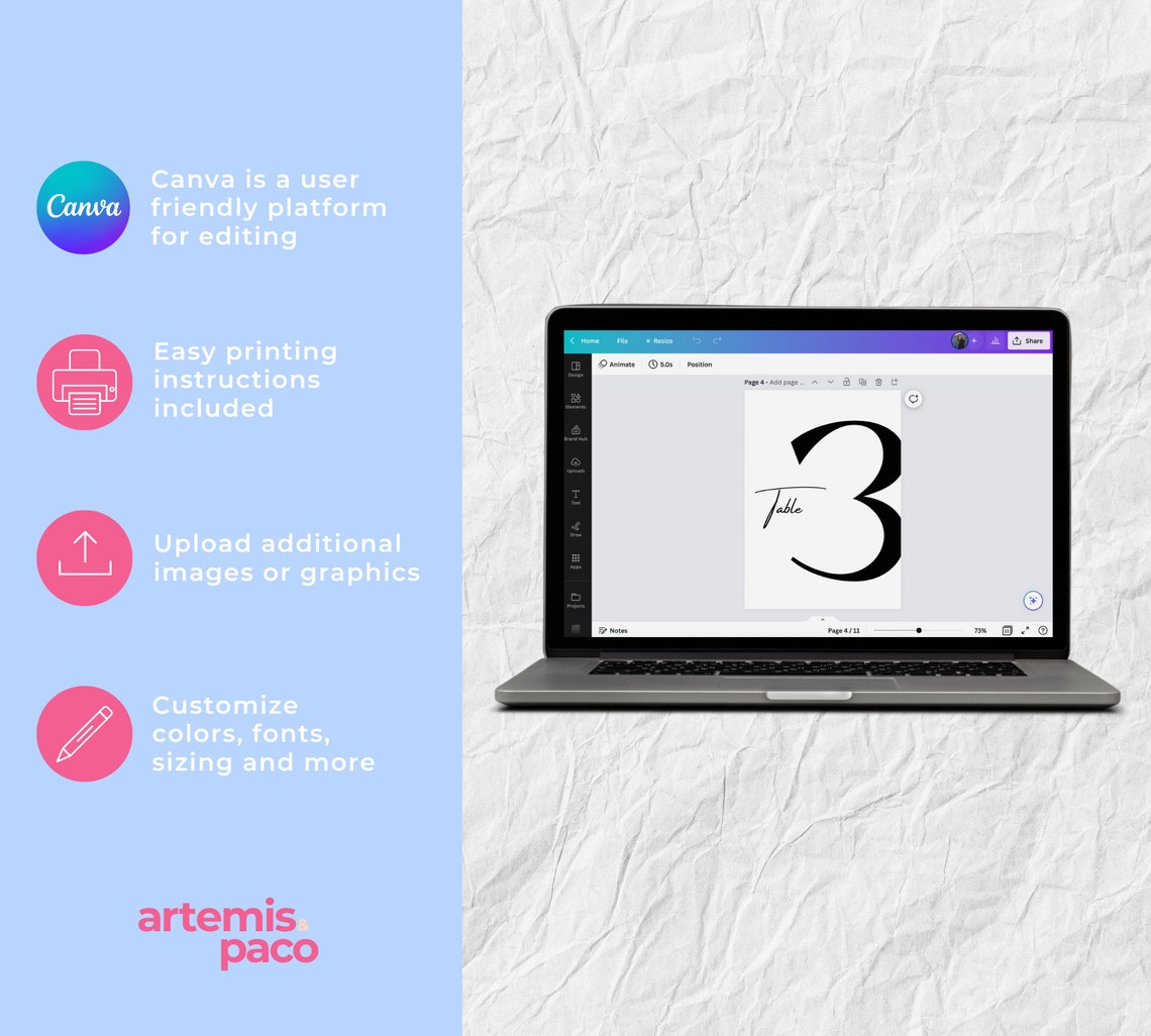 Edgy Modern Wedding Table Number Template, Editable Table Number ...