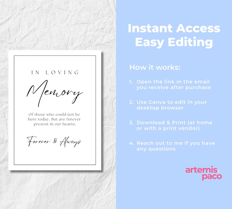 In Loving Memory Sign Editable, Modern Forever in Our Hearts Sign, in ...