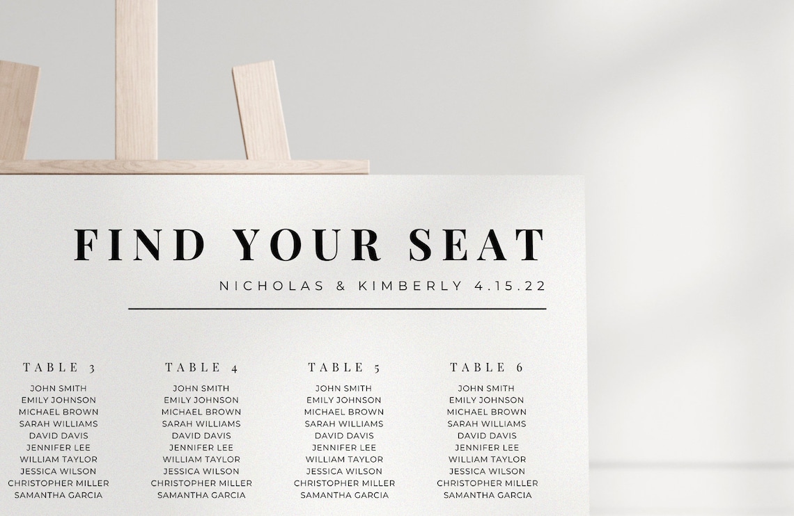 Modern Wedding Seating Chart Template, Minimal Seating Sign, Simple ...