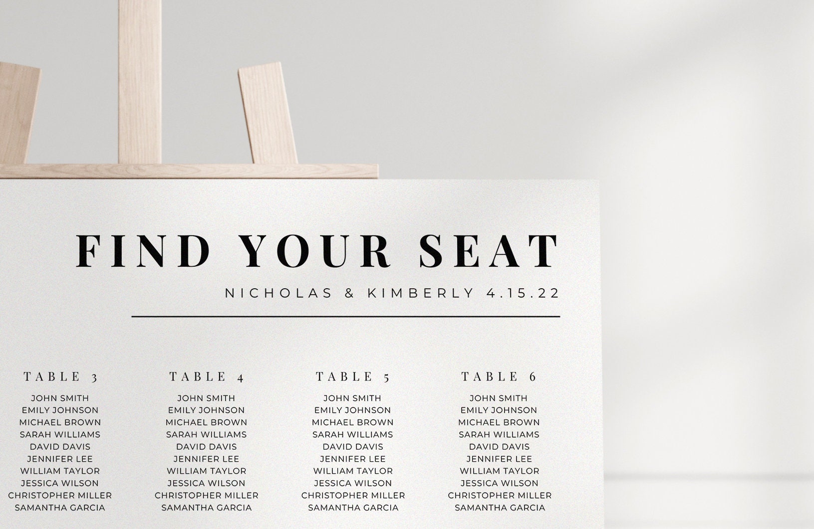 Modern Wedding Seating Chart Template, Minimal Seating Sign, Simple ...