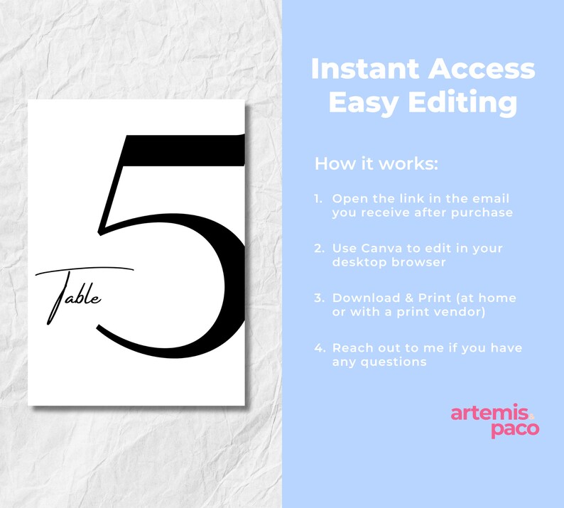 Edgy Modern Wedding Table Number Template, Editable Table Number ...