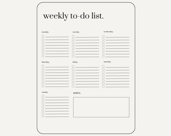 Weekly to Do List Printable, Weekly Task List Template, Weekly Planner ...