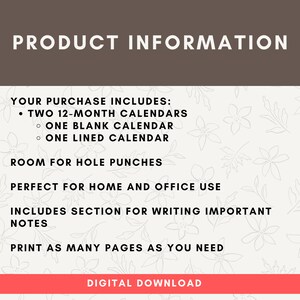 Printable 2023 Calendar PDF, Calligraphy, Minimalist, Landscape Size ...