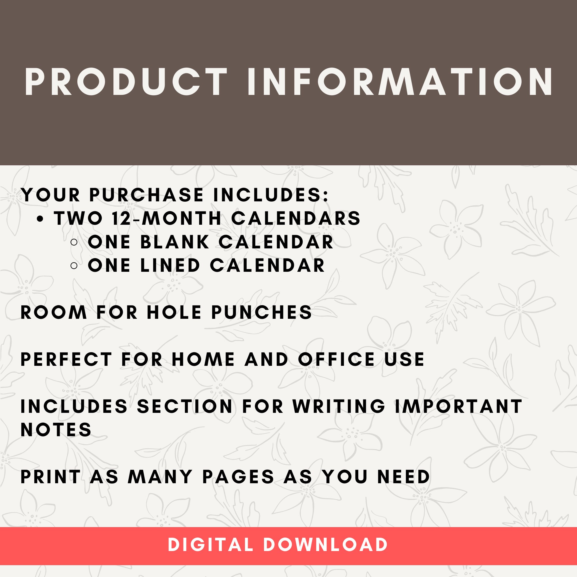 Printable 2023 Calendar PDF, Calligraphy, Minimalist, Landscape Size ...