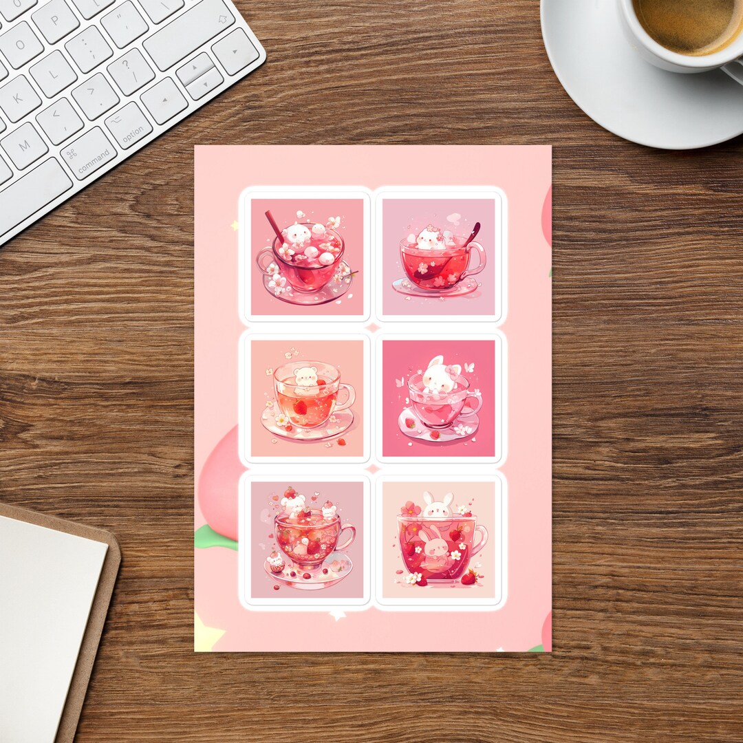 Cute Kawaii Pink Tea Sticker Sheet - Etsy