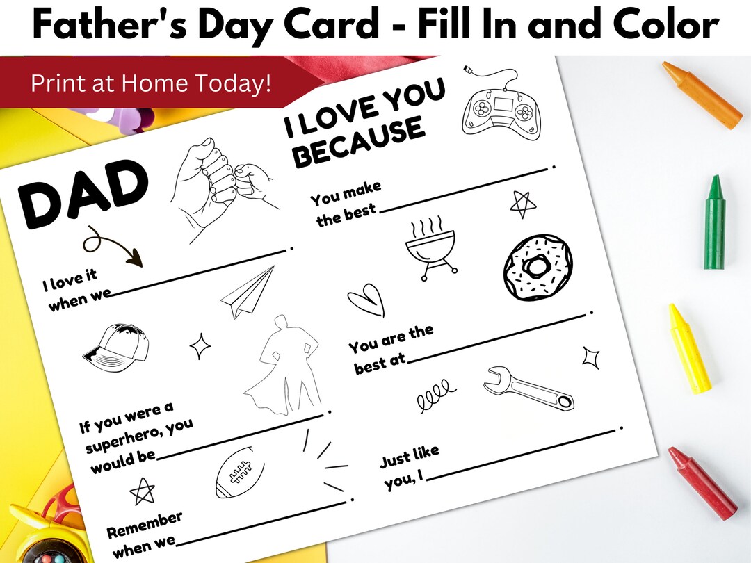 Father's Day Card Printable, Dad Gift From Kids, Fill in the Blank Card ...