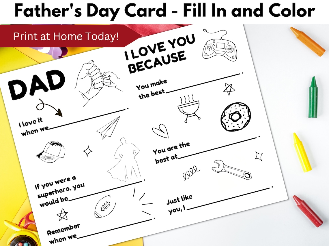 Father's Day Card Printable, Dad Gift From Kids, Fill in the Blank Card ...