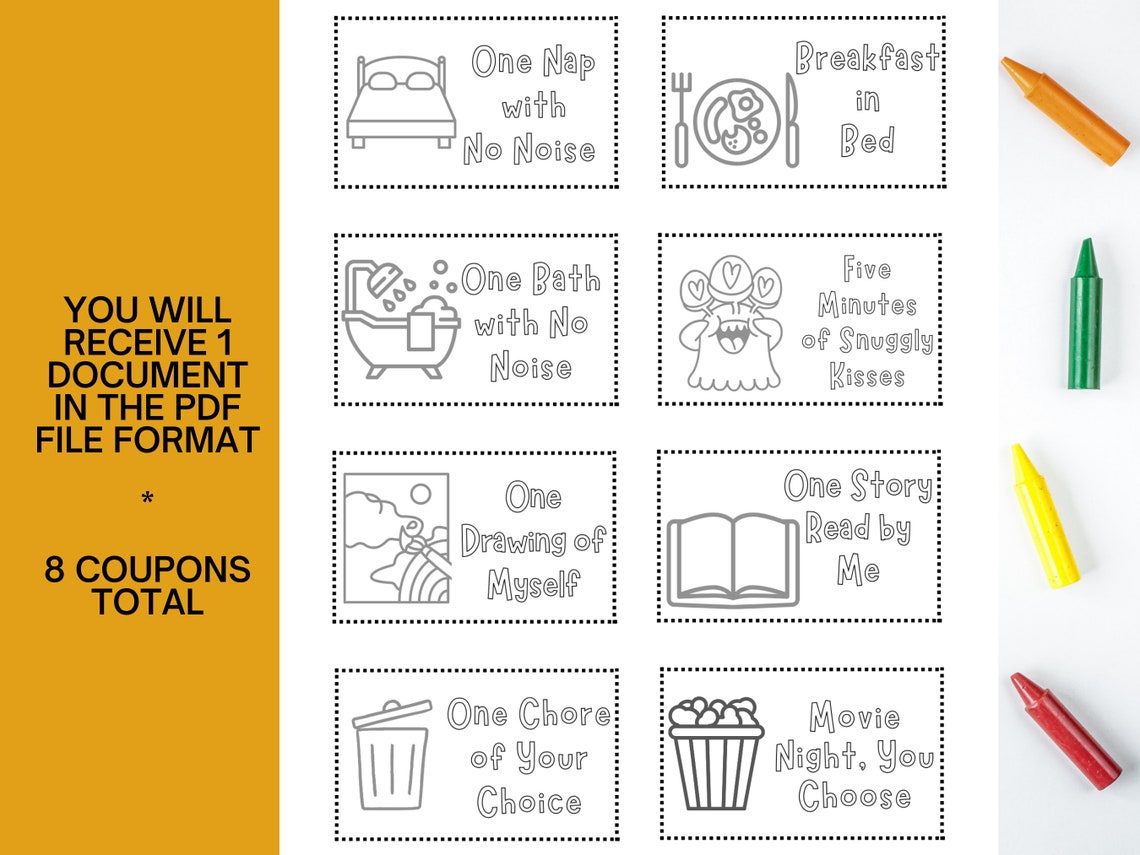 Printable Coupon Book | Coupon Book for Kids to Color | Last Minute Gift for Mom | Coupon Book ...