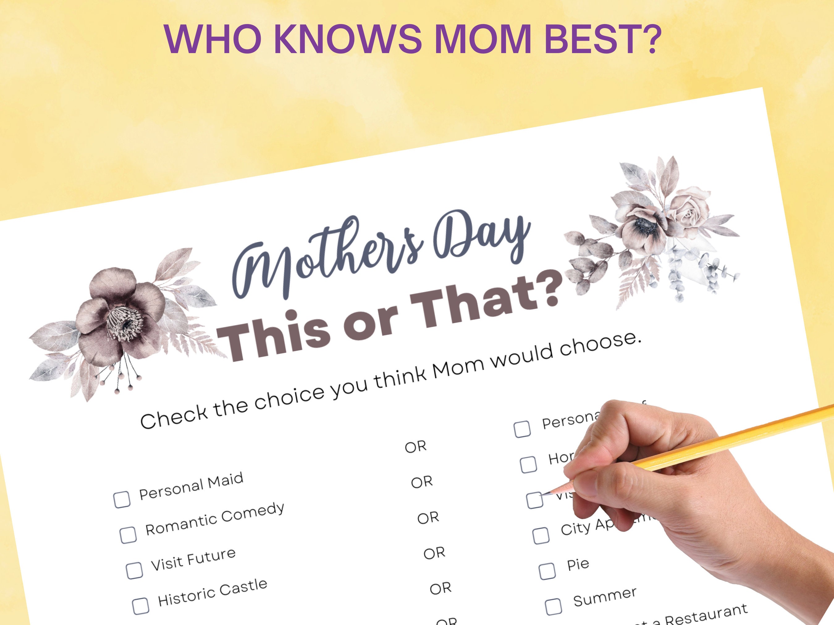 This or That Game for Mother's Day Printable Game Party Games Printable ...