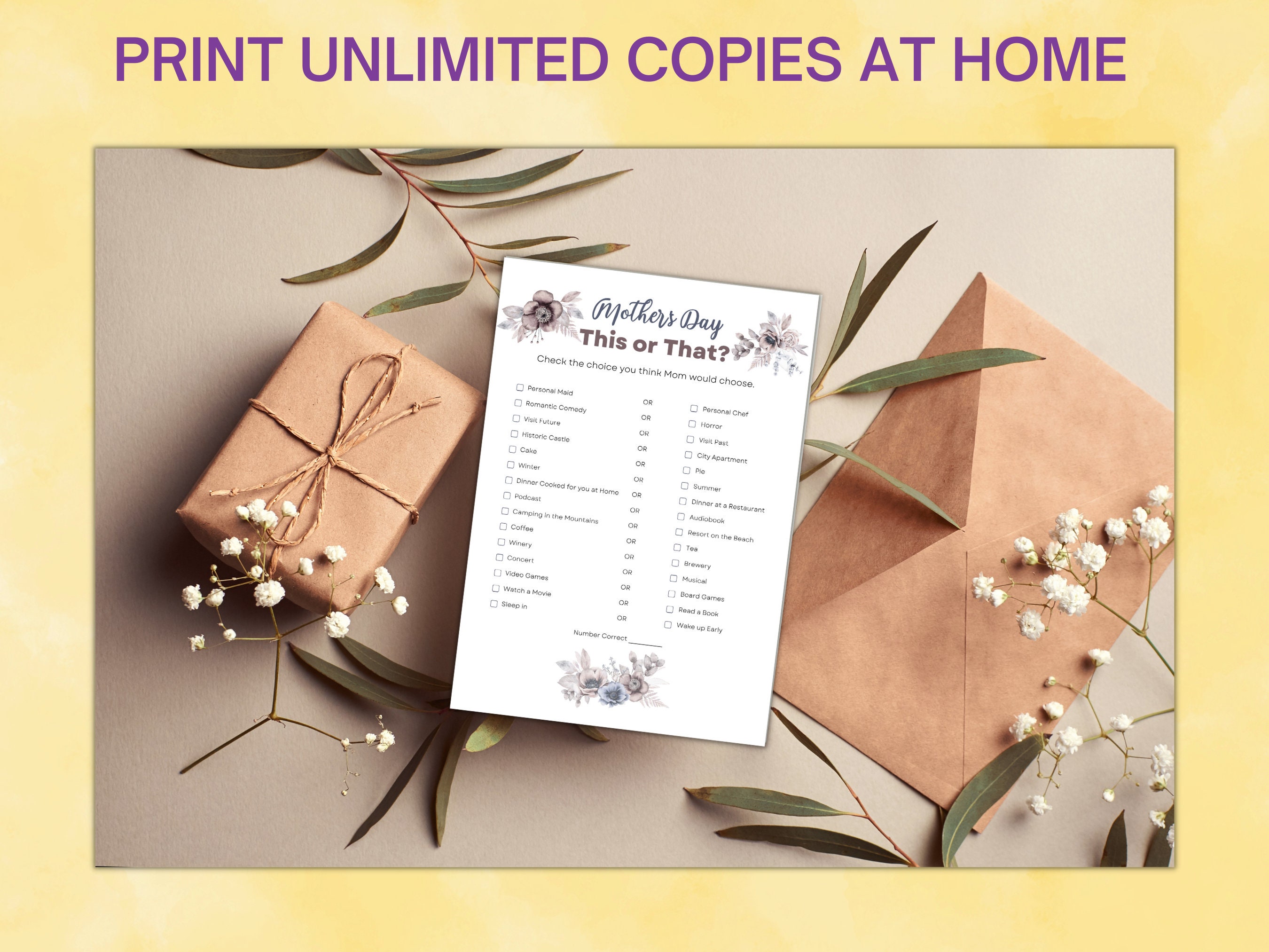 This or That Game for Mother's Day Printable Game Party Games Printable ...