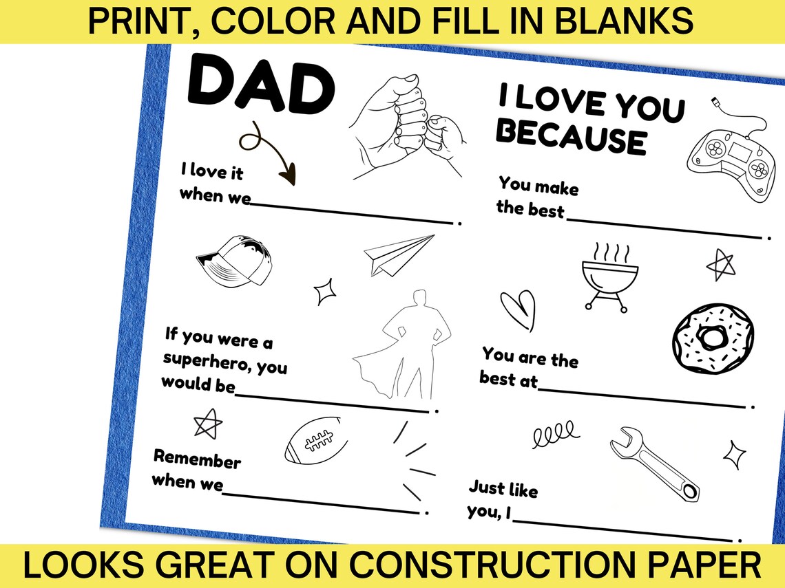 Father's Day Card Printable, Dad Gift From Kids, Fill in the Blank Card ...