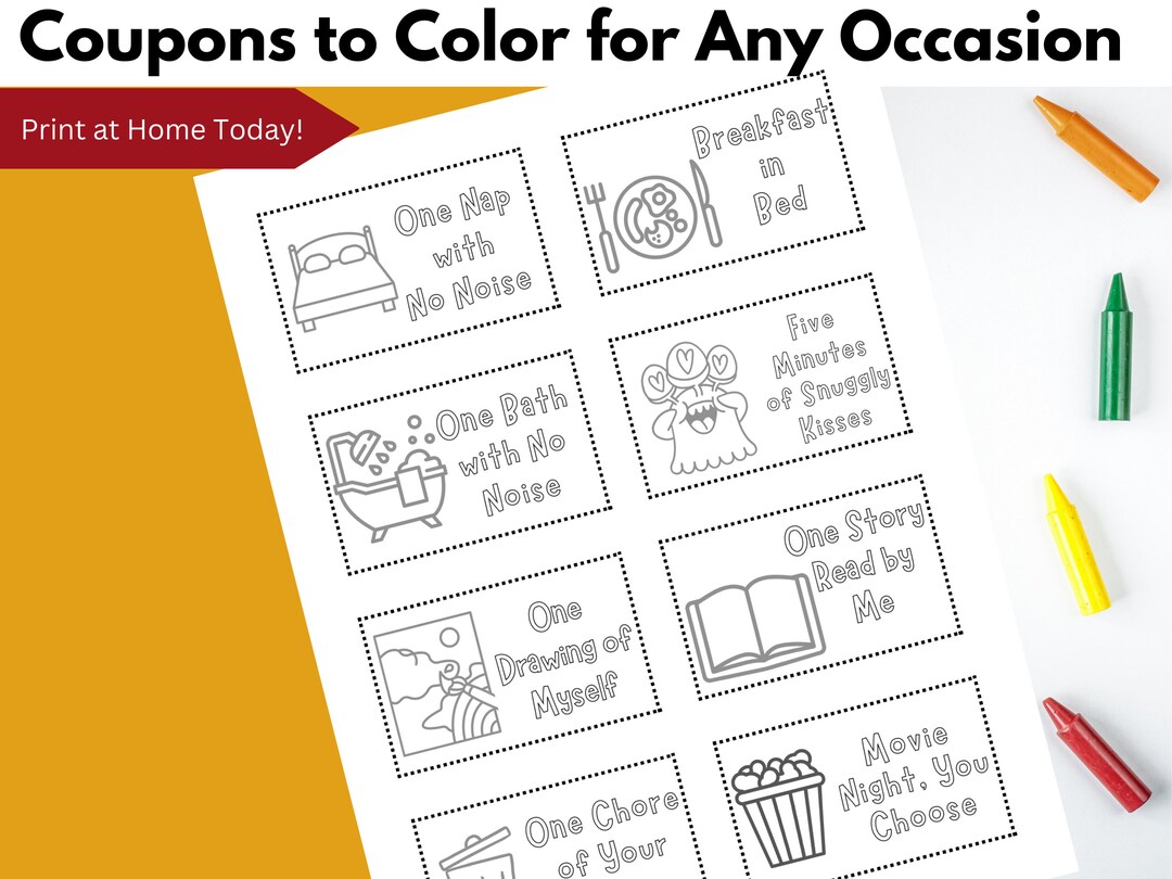 Printable Coupon Book | Coupon Book for Kids to Color | Last Minute ...