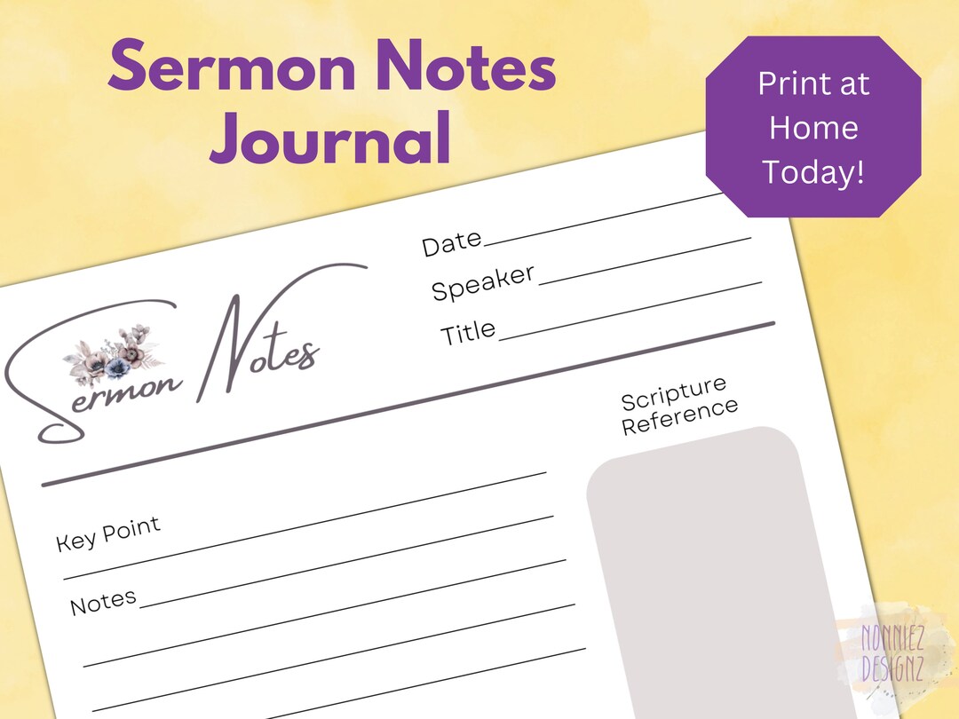 Sermon Notes Journal Pages Digital Sermon Notes Template Christian ...