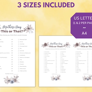 This or That Game for Mother's Day Printable Game Party Games Printable ...