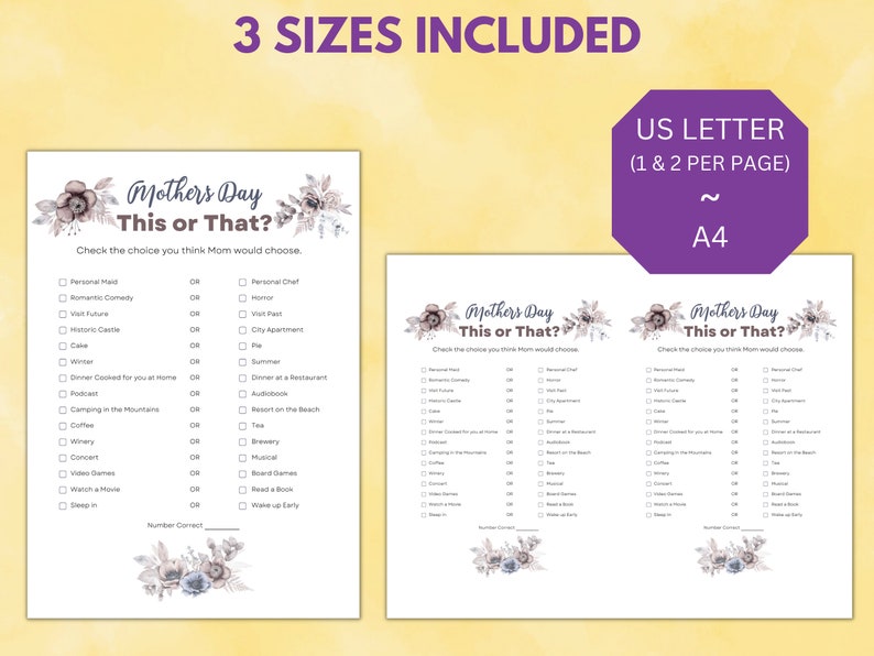 This or That Game for Mother's Day Printable Game Party Games Printable ...