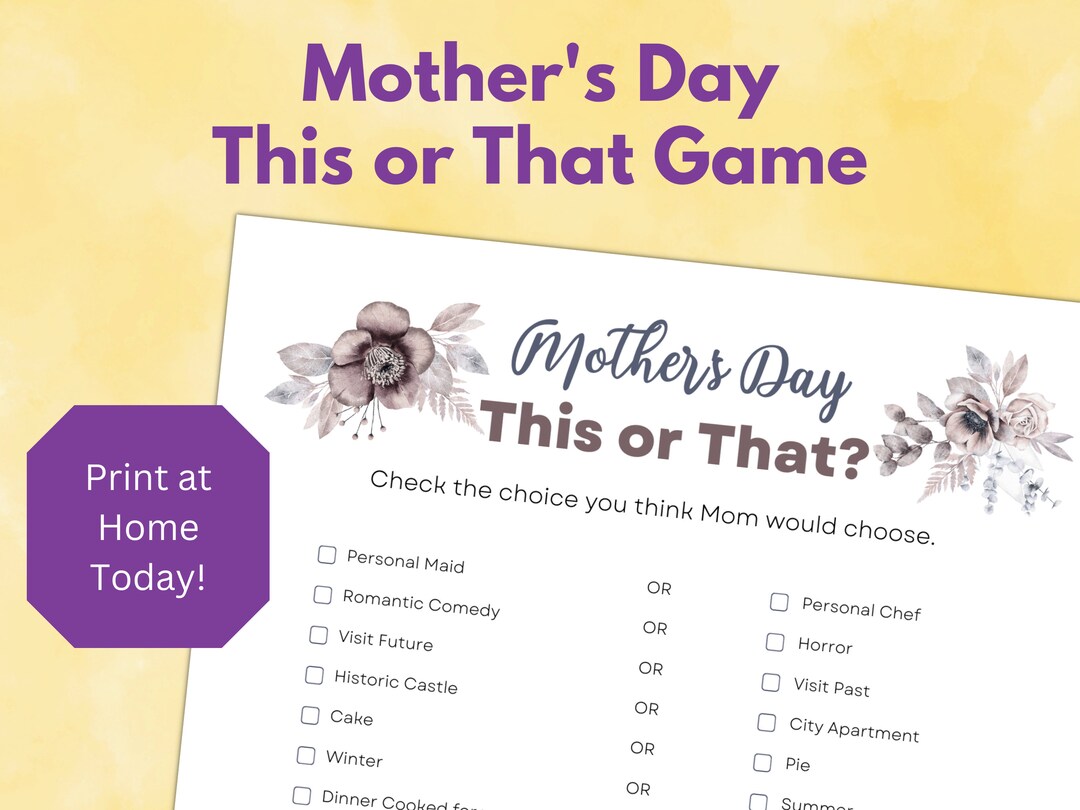 This or That Game for Mother's Day Printable Game Party Games Printable ...
