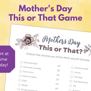 This or That Game for Mother's Day Printable Game Party Games Printable ...