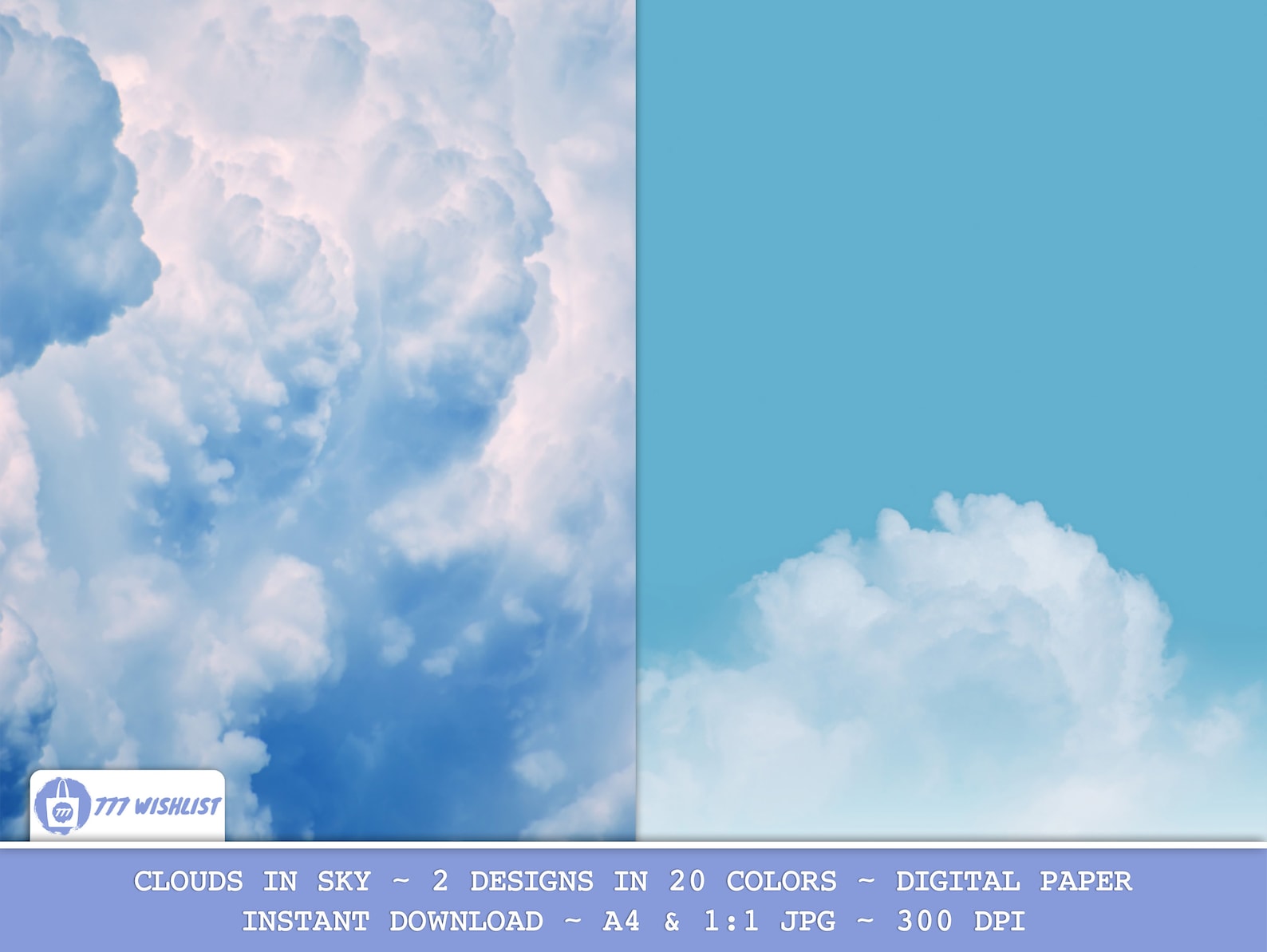 80 Cloud Digital Papers, Set of 2 Designs in 20 Colors and 2 Print ...