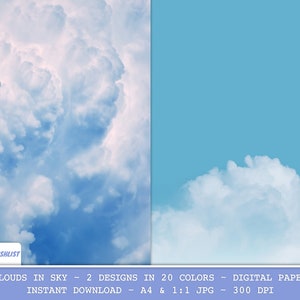 80 Cloud Digital Papers, Set of 2 Designs in 20 Colors and 2 Print ...