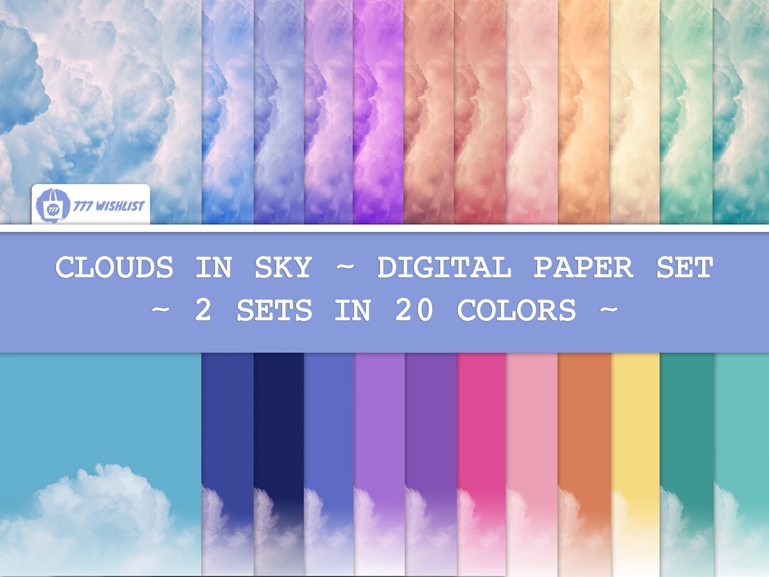 80 Cloud Digital Papers, Set of 2 Designs in 20 Colors and 2 Print ...