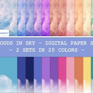 80 Cloud Digital Papers, Set of 2 Designs in 20 Colors and 2 Print ...