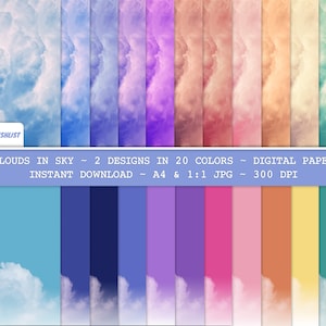 80 Cloud Digital Papers, Set of 2 Designs in 20 Colors and 2 Print ...