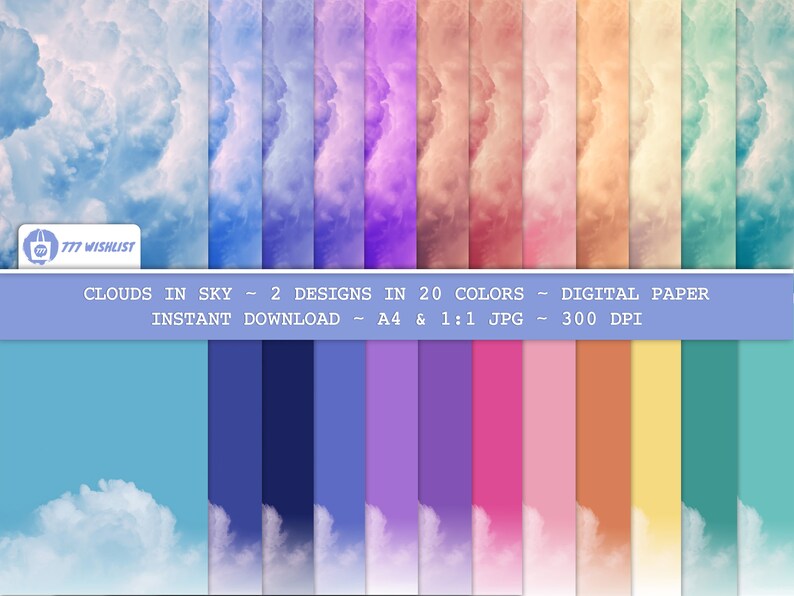 80 Cloud Digital Papers Set of 2 Designs in 20 Colors and 2 - Etsy