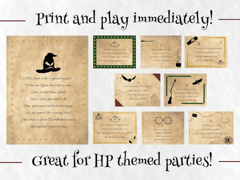 Wizard Birthday Scavenger Hunt, Kid Party Game, HP Party Printable, Wizard Party Game, Wizard ...