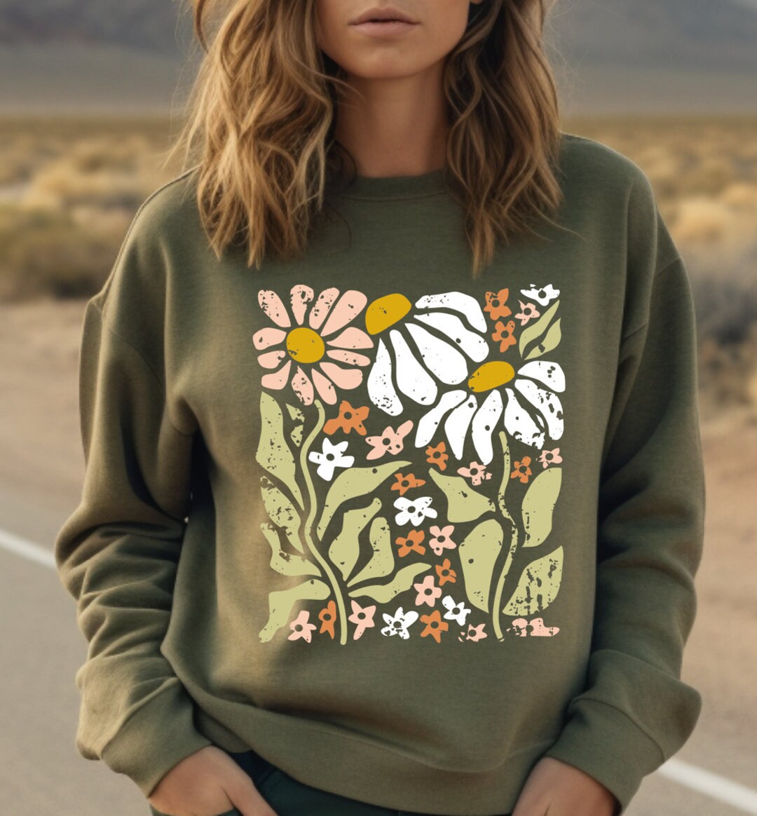 Boho Flowers Sweatshirt, Boho Wildflowers Floral Nature Sweater, Style ...