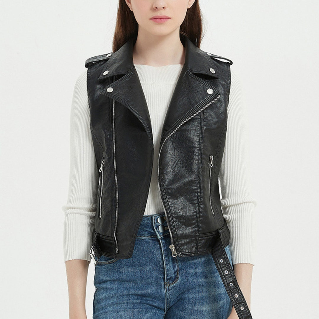 Black Leather Vest for Women's Biker Leather Vest for - Etsy