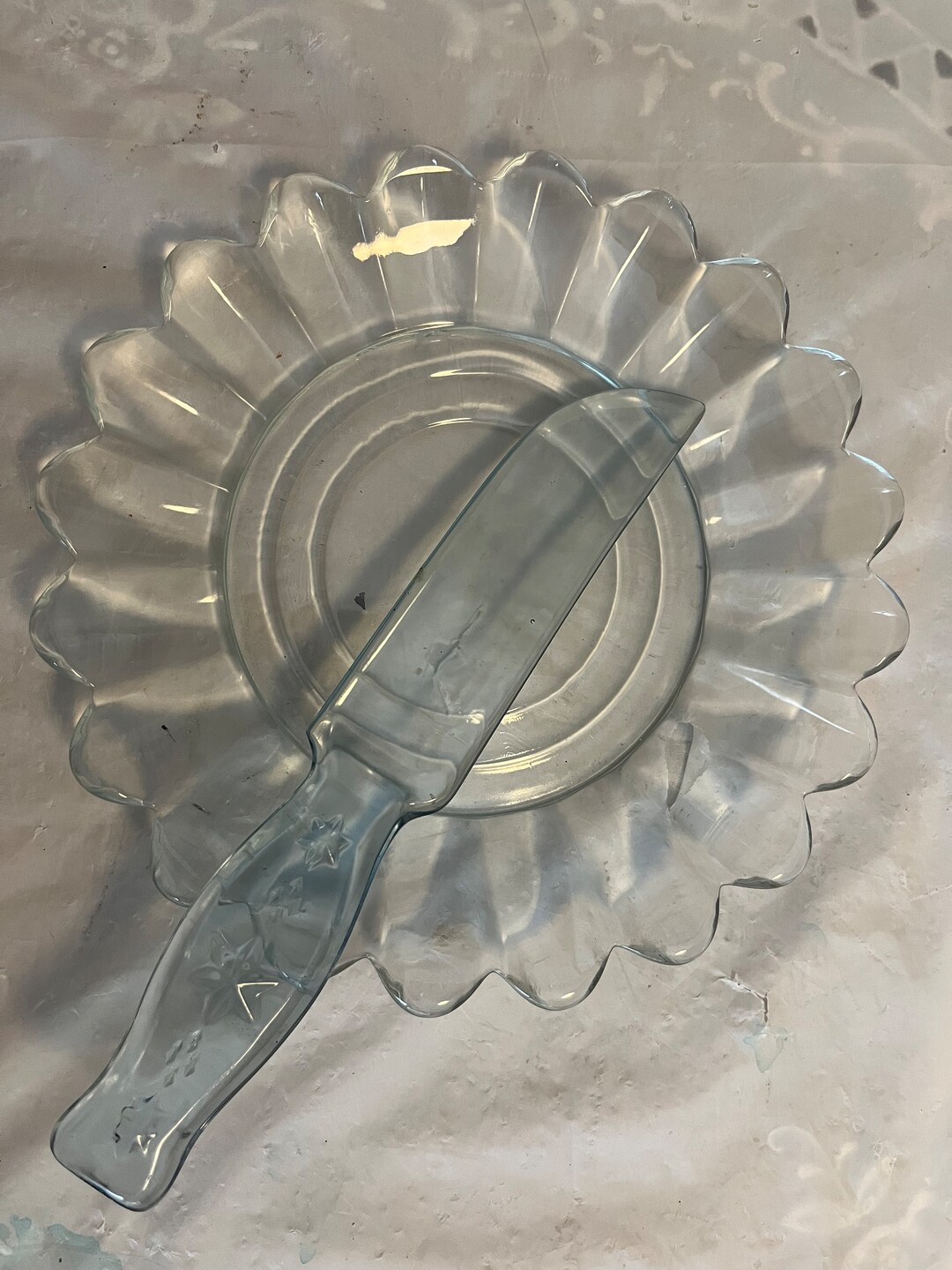 Plate With Knife Fenton Blue Cut Glass - Etsy