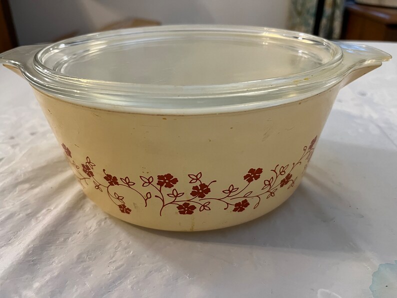 Casserole and Lid, Pyrex 475-B, 2.5, Cinderella, Floral, Brown on Cream ...
