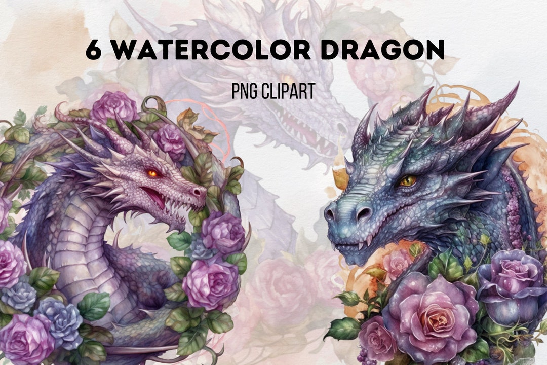 Dragon Watercolor Clipart, Fantasy Style, Magical Clipart, Dragons and ...
