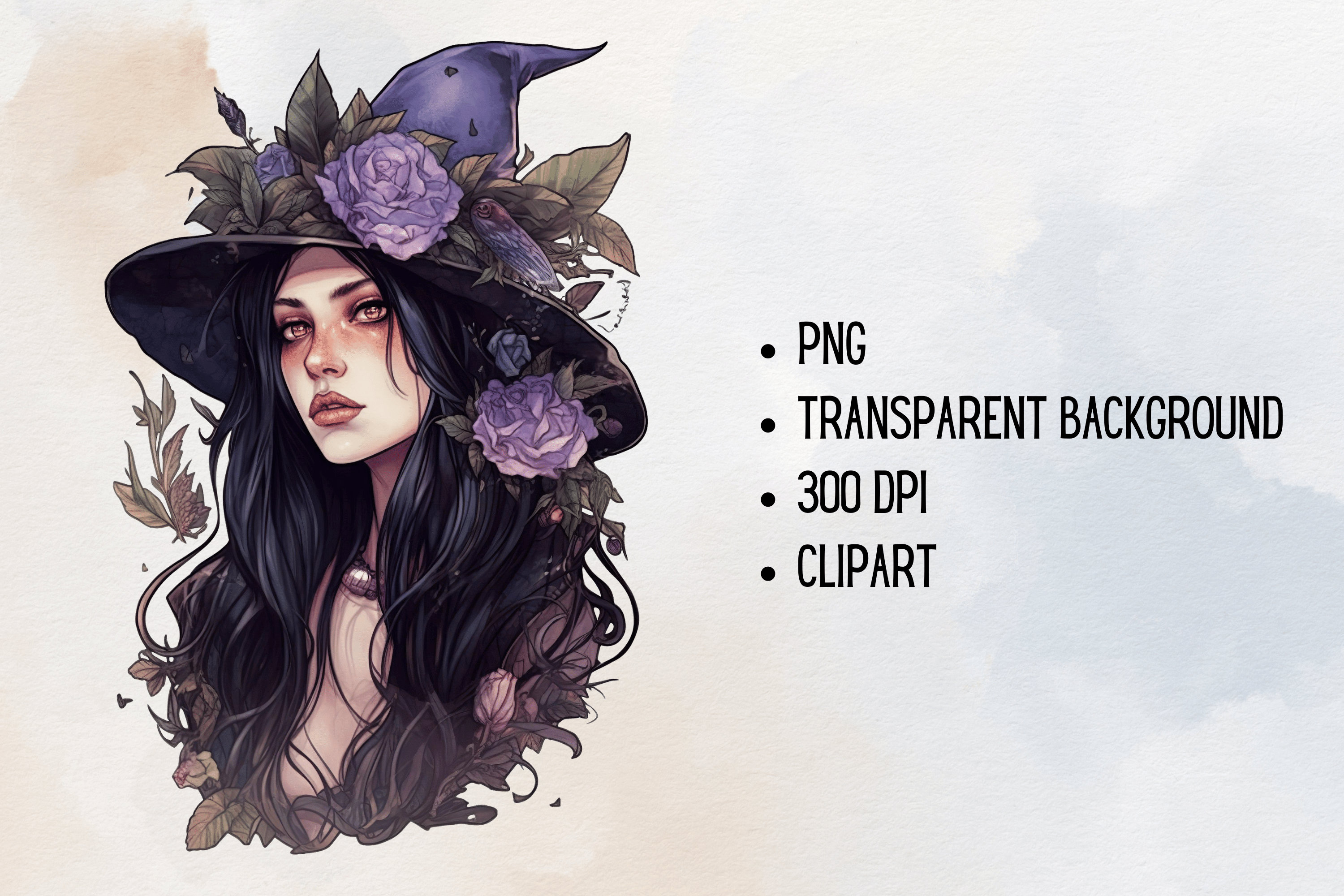 Witch Watercolor Clipart, Witch Gothic Style, Beautiful Witch, Magical ...