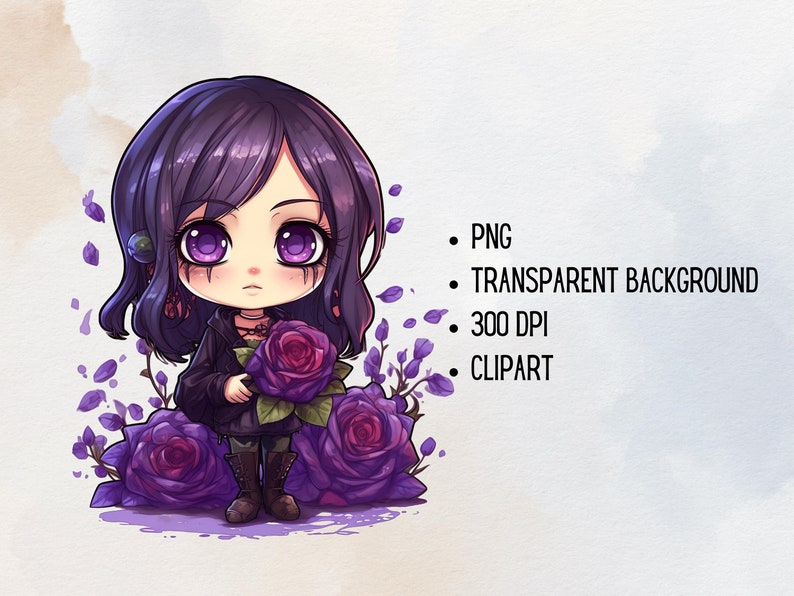 11 Chibi Goth Girls Clip Art Bundle, Cute Gothic Princess, Anime ...
