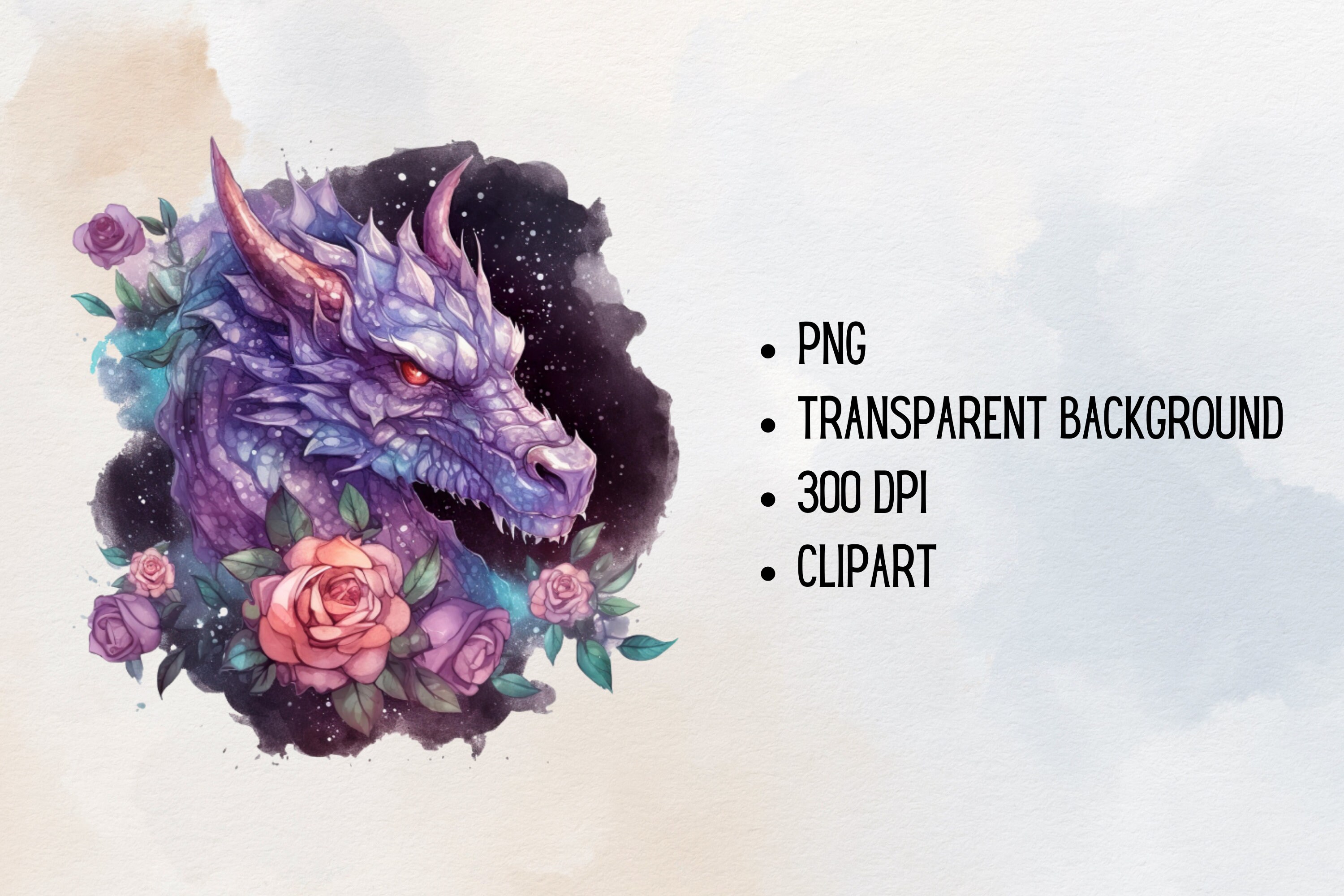 Dragon Watercolor Clipart, Fantasy Style, Magical Clipart, Dragons and ...
