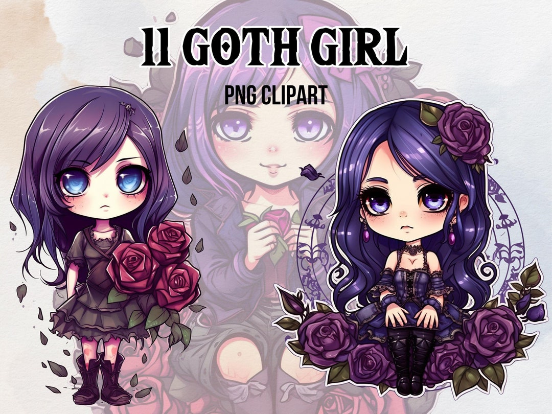 11 Chibi Goth Girls Clip Art Bundle, Cute Gothic Princess, Anime ...