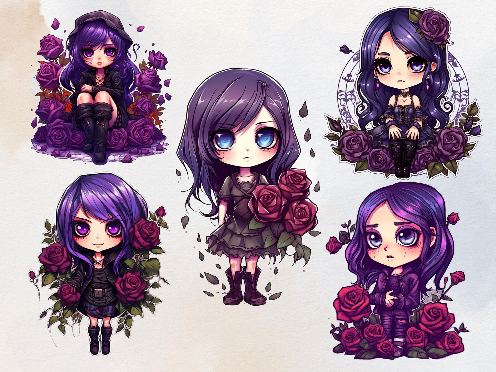 11 Chibi Goth Girls Clip Art Bundle Cute Gothic Princess - Etsy