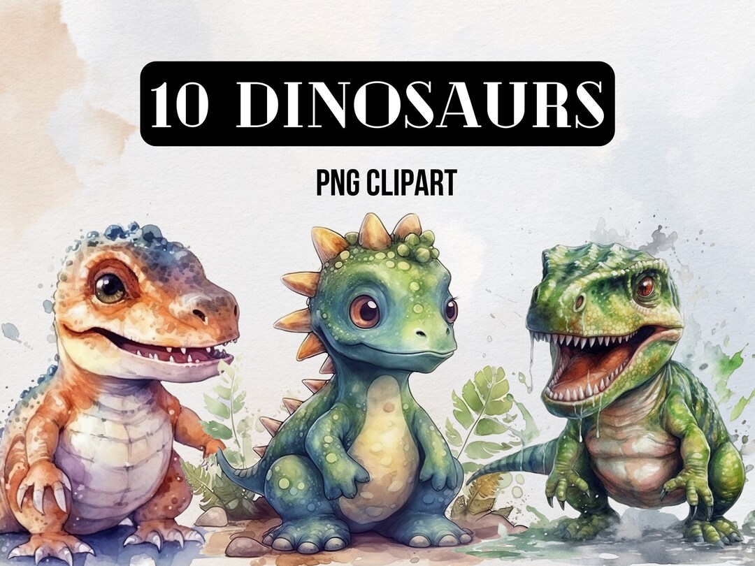 10 Cute Watercolor Dinosaurs Clipart, Baby Dinosaur, Digital Paper ...