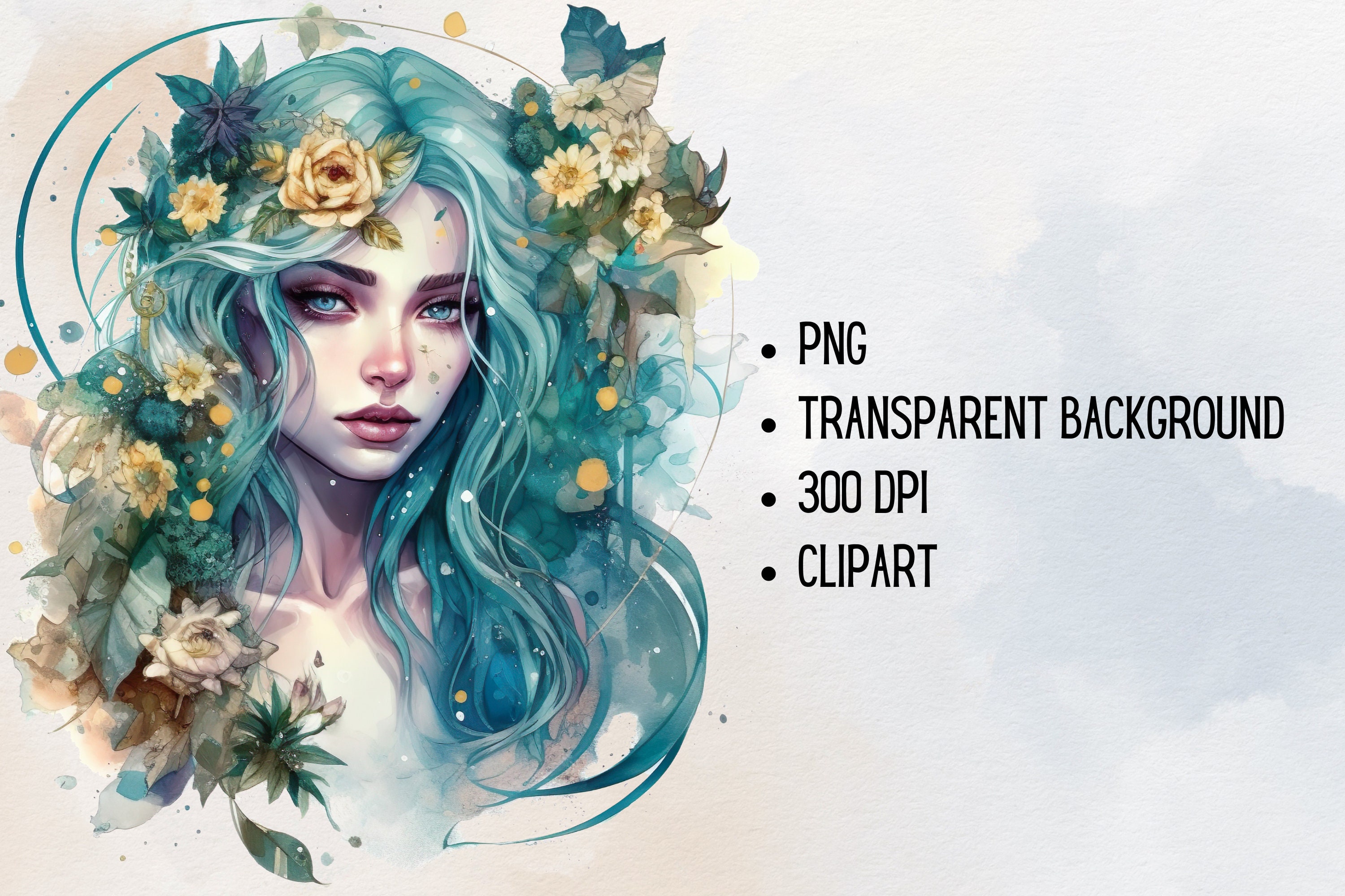 Fairy Watercolor Clipart, Fantasy Style, Magical Clipart, Witch and ...